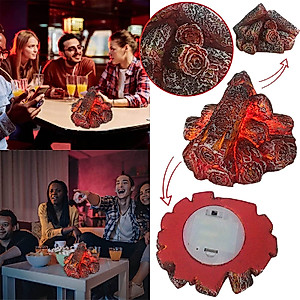 1 Piece Burning Charcoal LED Lights,Simulation Charcoal Fire LED Lamp,Artificial Fireplace Realistic Log Glowing Burning Flame Flameless Fireplace Lights for Home Indoors Living Room Decoration