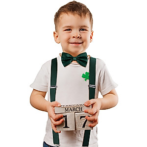 SATINIOR Suspender and Bow Tie Set 80s Clip on Suspenders for Men Women(Green)