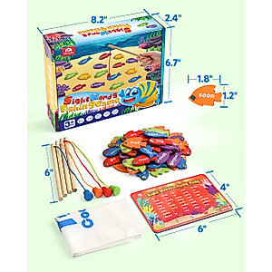 Coogam Wooden Magnetic Fishing Sight Words Game Learning Dolch Word Flashcards Montessori Educational Toy for Preschool 3 4 5 Year Old Kids