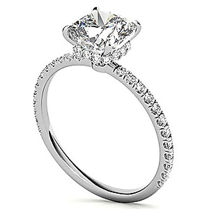 FACETS JEWELS 2.2 TCW Full White Cushion Cut Moissanite Diamond Engagement And Wedding Rings For Women, Hidden Halo Ring For Her In Solid 18K White Gold Size 4.5