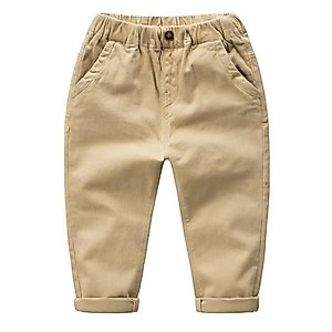 Deniy Baby Boys Cotton Linen Thin Casual Slim Pants, Khaki, 1-2T