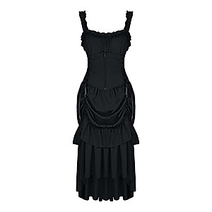 Goth Dress Prime Early Access Gothic Dresses for Women Ruffle Spaghetti Strap Punk Dress with Corset Maxi Prom Dress Tiered Cocktail Party Wear Black 5X