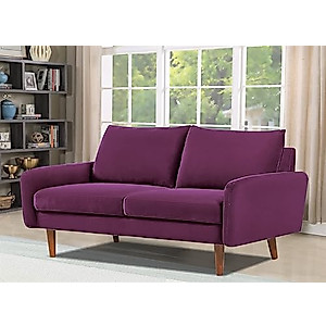US Pride Furniture Kent Modern Velvet Loveseat Sofa, Comfortable 2 Seater Couch for Living Rooms and Small Spaces, Ideal Studio Apartment Furniture with Sleek Design, Eggplant
