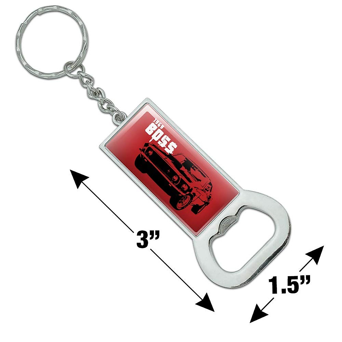GRAPHICS & MORE Ford Mustang 1969 Boss Keychain Rectangle Chrome Plated Metal Bottle Cap Opener