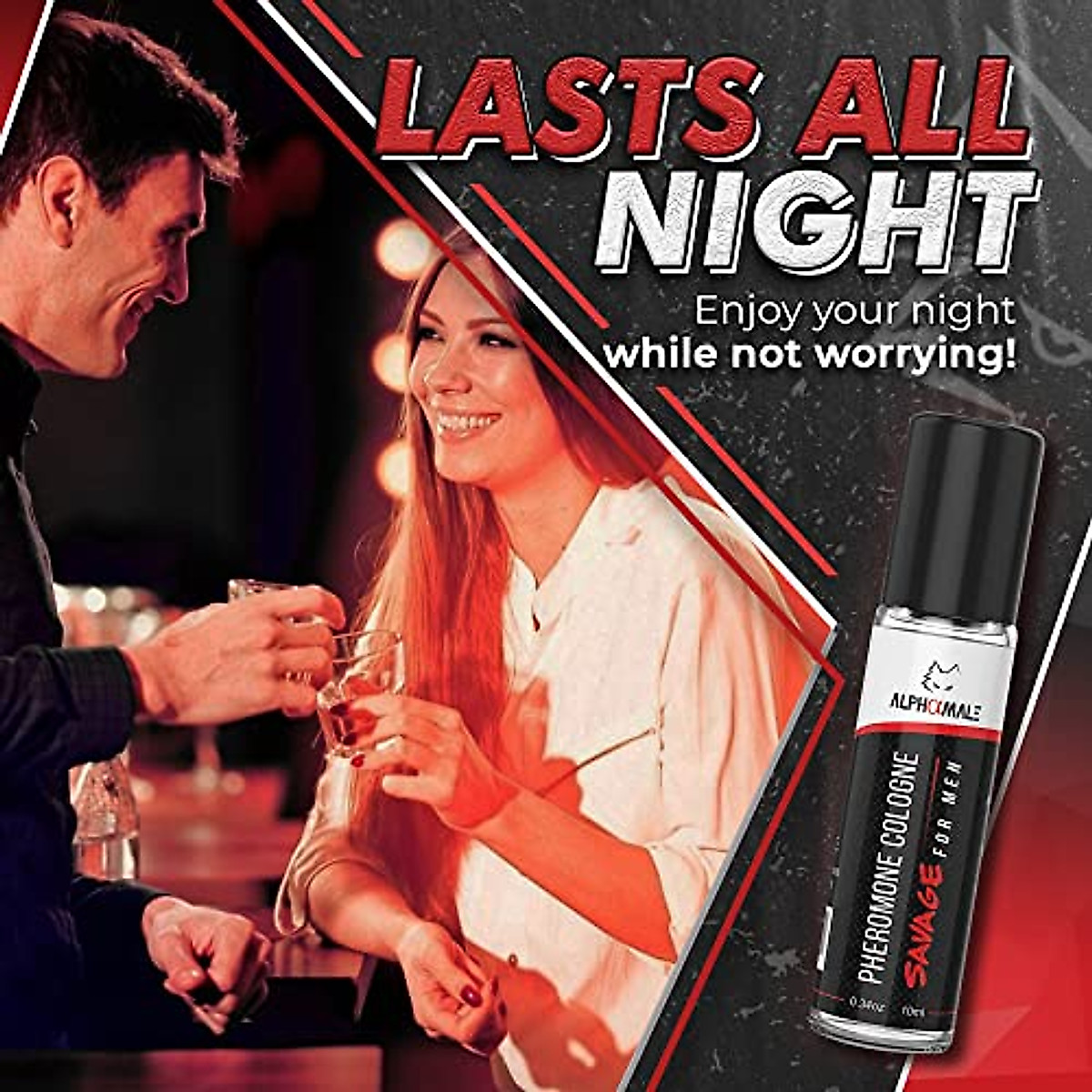 AlphaMale Premium Pheromone Cologne for Men - Savage Scent - Bold, Sultry Men's Cologne Infused with Pheromones for Attraction - Potent, Long-Lasting Formula to Attract Women - 0.34oz (10mL)