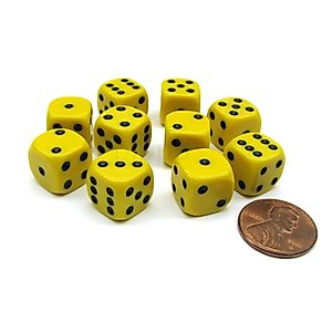 Koplow Games Pack of 10 12mm Round Edge Opaque Small Dice - Yellow with Black Pips
