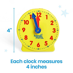hand2mind Mini Geared Clock, Telling Time Teaching Clock, Learn to Tell Time Clock, Analog Learning Clock, Clock for Kids Learning to Tell Time, Teaching Time Classroom Clock (Set of 24)