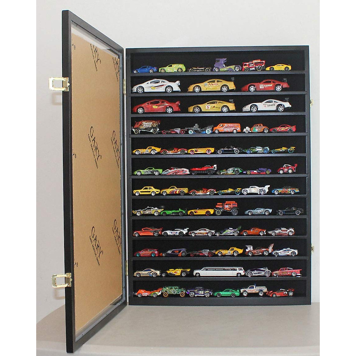Hot Toy Cars Wheels Matchbox Model Cars Hot Display Case Cabinet UV Protection 1/64-1/43 Scale (Black Finish) 26.5 X 18.75 X 3.25 Inches