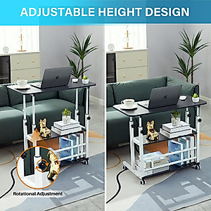 BYMECOST Adjustable Height Student Computer Desk, Mobile Portable Laptop Table for Home Office, 31.5" Small Spaces Standing Desk with Storage for Bedside Study Work Game on Wheels