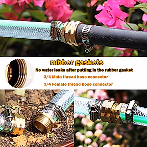 YELUN Solid Brass Garden Hose Repair Connector with Clamps Hose End Repair Kit,Fit for 3/4"Garden Hose Fitting,Male and Female Hose Fittings(3/4"-3 Set)