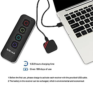 Rechargeable Key Finder with Flashlight, SIMJAR Wireless RF Item Locator Item Tracker Support Remote Control, 1 RF Transmitter and 4 Rechargeable Receivers, Key, Pet, Wallet Tracker