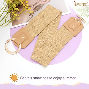 JASGOOD Straw Woven Elastic Belt for Women Vintage Wide Stretch Waistband for Dress Boho Ladies Summer Dress Belt