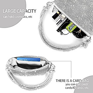 Silver Purse Rhinestone Purse Sparkly Evening bag Silver Clutch Purses for Women Evening, Hobo Bag Glitter Purse for Party Club Wedding (Silver)