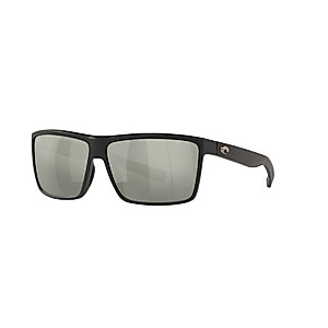 Costa Del Mar Mens Rinconcito Rectangular Sunglasses, Matte Black/Grey Silver Mirrored Polarized-580G, 60 mm