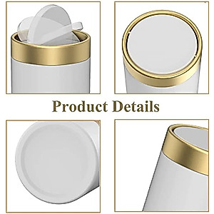 JILLICK Mini Trash Can with Lid, Stainless Steel Small Tiny, Countertop Trash Can for Desk Office Coffeetop, Swing Top Trash Bin 1.5 L/0.40 Gal, White