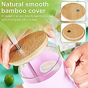 Glass Tumbler Cup with Silicone Sleeve, 32oz Water Bottle Tumbler w/ Bamboo Lid and Straw- Easy to Grip, Leakproof Glass Tumbler Mug Drinking Glass Cups, Dishwasher Safe for Travel Home Coffee (Pink)