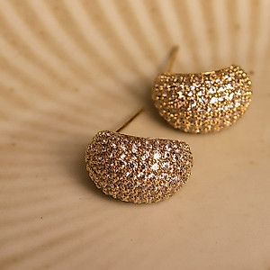 Sonateomber Chunky Gold Open Hoop Earrings for Women, Small Sparkly Diamond CZ Huggie Stud Prom Party Jewelry