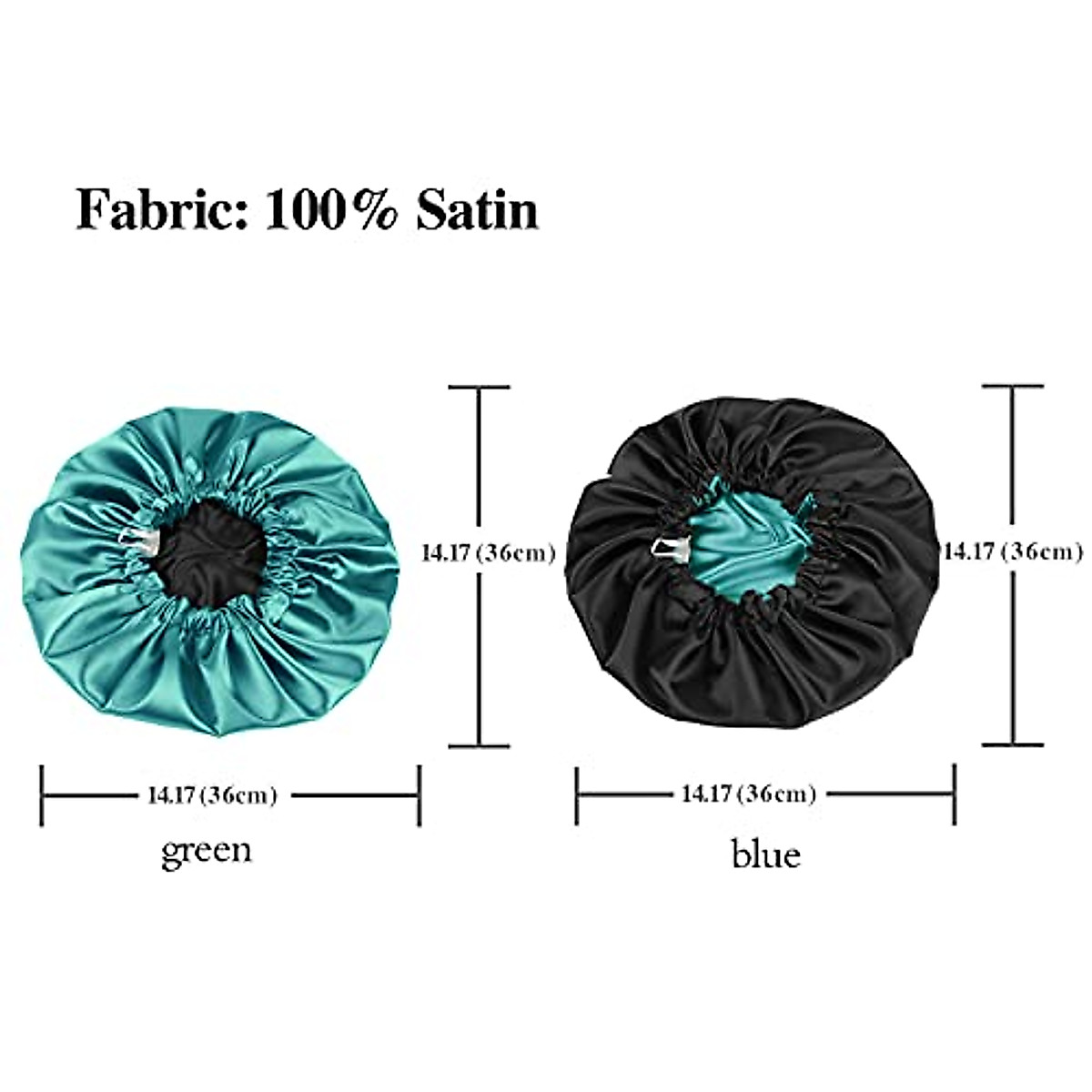 2Pack Satin Bonnet for Sleeping Silk Bonnet Hair Bonnets Cap, Double use Extra Large Double Layer Reversible Adjustable, Sleep Bonnet Used to Keep Hair Dry During Sleep. Green-Blue