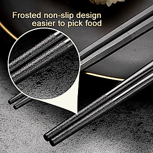 5 Pairs Food Grade PET+Glass Fiber Alloy Polymer Laser Engraving Japanese Metal Chopsticks, Squared Edge Non-Slip Chop Sticks Pack Reusable Gift with Case