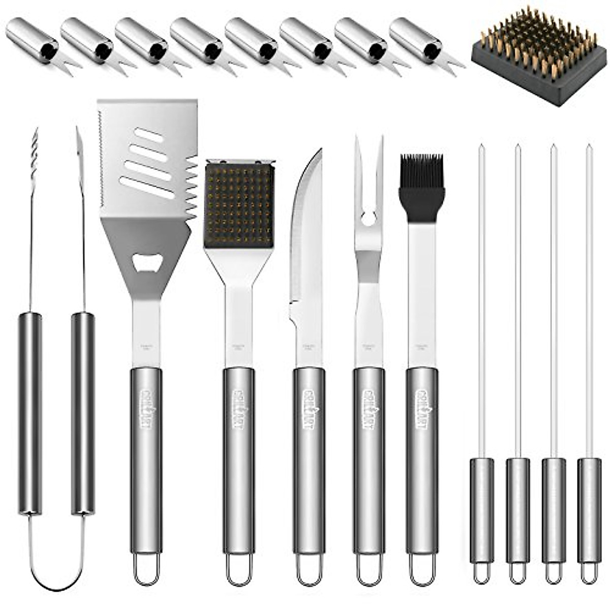 GRILLART BBQ Grill Utensil Tools Set Reinforced BBQ Tongs 19-Piece Stainless-Steel Barbecue Grilling Accessories with Aluminum Storage Case -Complete Outdoor Grill Kit for Dad, Birthday Gift for Man