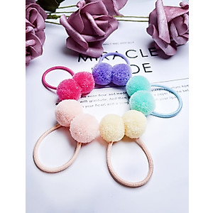 AMMY Pom Pom Hair Accessories - 28 Pcs Soft Ponytail Holders, Small Ball Bands for Baby, Infants, and Toddler Girls