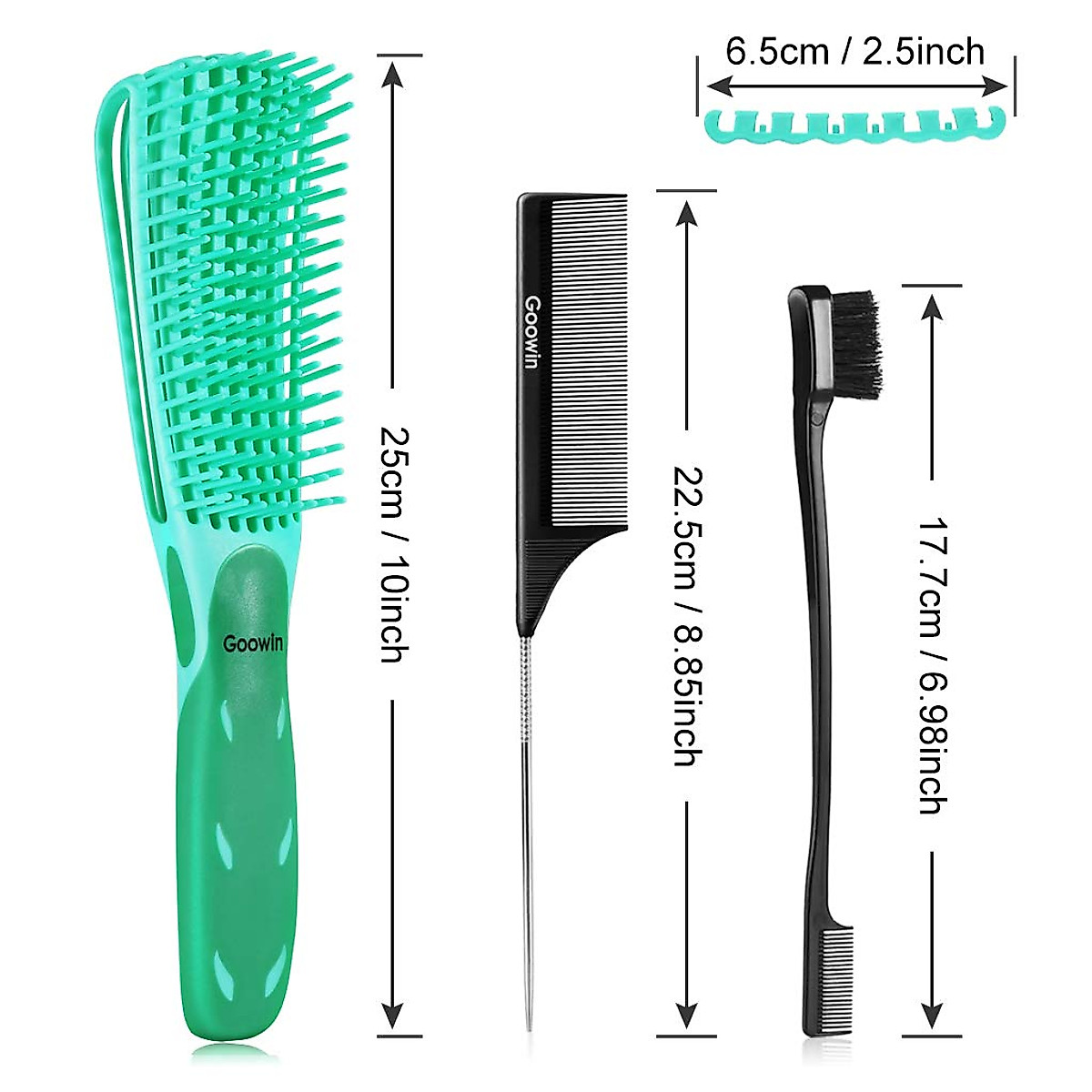 4Pcs Detangling Brush, Goowin Detangler Brush, Easy Detangler Brush for Natural Hair with Edge Brush & Tail Comb (Green)