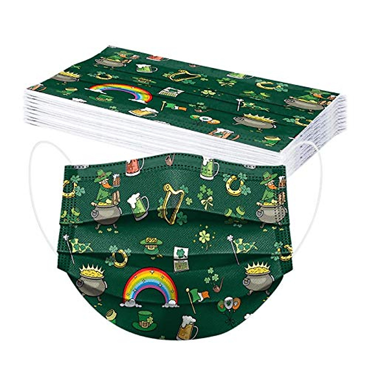 50PC St Patricks Day Disposable Face Mask for Adults Women Protection Breathable with Cute Shamrock Gnome Designs Mask (Green 13)