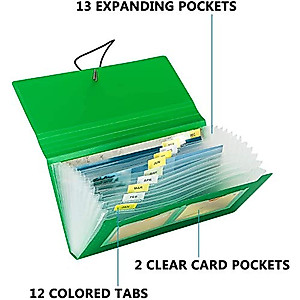SEEKIND Expanding File Folder 4 Pack, 10.4' 5.5' Receipt Organizer Folder Accordion Folder Document with 13 Pocket for Office,Cards,Tickets-Water Resis