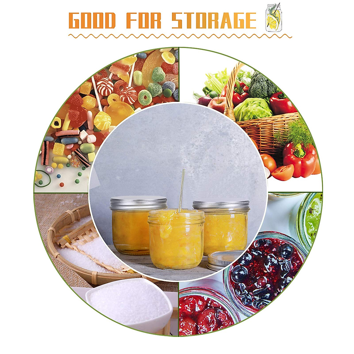 FRUITEAM 8 oz Wide Mouth Mason Jars with Lids -Set of 8, Transparent Clear Glass Canning Jar Ideal for Jams, Jellies, Conserves, Preserves, Fruit Syrups, Chutneys, and more Pizza Sauce