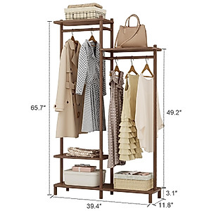 KASLANDI Solid Wood Clothes Rack,Garment Rack for Hanging Clothes,Walnut Clothing Rack with Shelves,Portable Clothes Rack,Double Clothing Rack, Freestanding Clothing Rack for Entryway and Bed Room