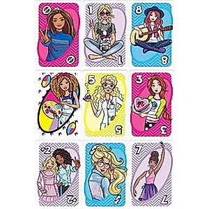 Barbie UNO Card Game for Family Night, Travel Game Featuring Barbie Graphics & Special Rule for 2-10 Players