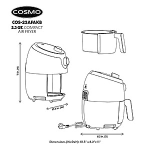 COSMO COS-23AFAKB 2.3 Quart Electric Small Air Fryer with Temperature Control, Timer, Auto Shut-Off, Non-Stick Frying Tray, 1000W Compact Mini Air Fryer (2.3 Quarts, Stainless Steel / Black)