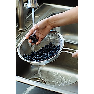 LiveFresh Large Stainless Steel Fine Mesh Strainer with Reinforced Frame and Sturdy Rubber Handle Grip - Designed for Chefs and Commercial Kitchens & Perfect for Your Home - 9 Inch / 23 cm Diameter
