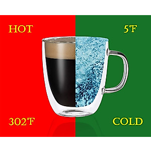 BothEarn Glass Coffee Mug Set of 2 - Double Wall Clear Espresso Cup with Large Handle, Great for Latte, Cappuccino and Juice, 19 Ounce (560 ml), BE026