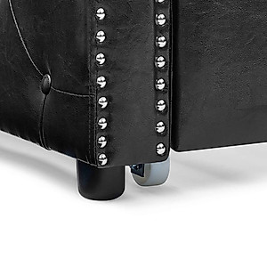 ATY Full Size Daybed with Twin Trundle, Upholstered Sofa Bed Design w/Button Tufted & Copper Nail, Perfect for Bedroom, Guestroom, Living Room, No Spring Box Needed, Black