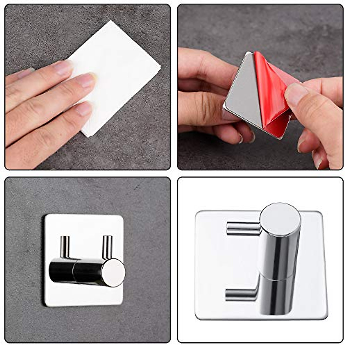 Bylion 4 Pack Silver Adhesive Wall Hooks, Adhesive Chrome Hooks Bathroom Towel Hooks Chrome SUS 304 Stainless Steel Wall Hooks, Heavy Duty Waterproof Hooks, Robe Hooks for Bathroom Kitchen Bedroom