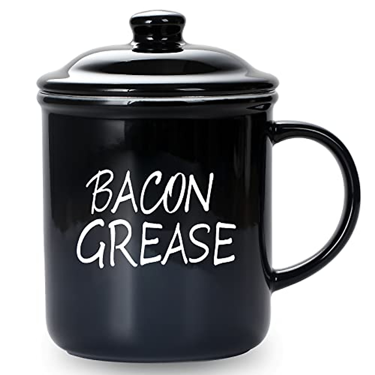 ONTUBE Ceramic Bacon Grease Container Keeper with Strainer (Black)