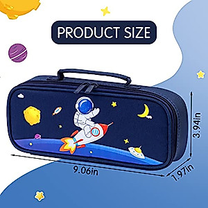 Four Candies Cute Pencil Case for Boys, Big Capacity Canvas Kawaii Pencil Pouch with Zipper & Handle , Waterproof and Durable Compartment Large Storage Pencil Bag for Kids in School - Astronaut