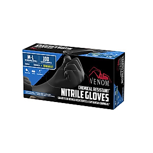 Venom Chemical-Resistant Disposable Nitrile Gloves, Black, Size Medium/Large, 100 Count