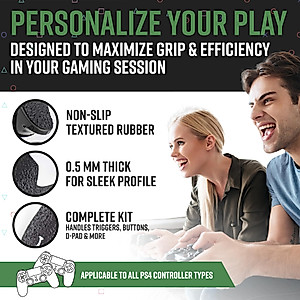 PS4 Controller Grip, 24 Pcs Black Textured Non-Slip Rubber PS4 Controller Grips Stickers, Perfectly Fit to Any Handles, Trigger Buttons & D-pad, Sweat Resistant to Enhance Gaming Control, 2pk