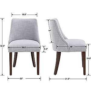 Kmax Fabric Dining Chairs Set of 4 Upholstered Side Chairs Farmhouse Accent Chairs with Nailhead Wood Legs for Dining Room Guest Room Restaurant, Grey