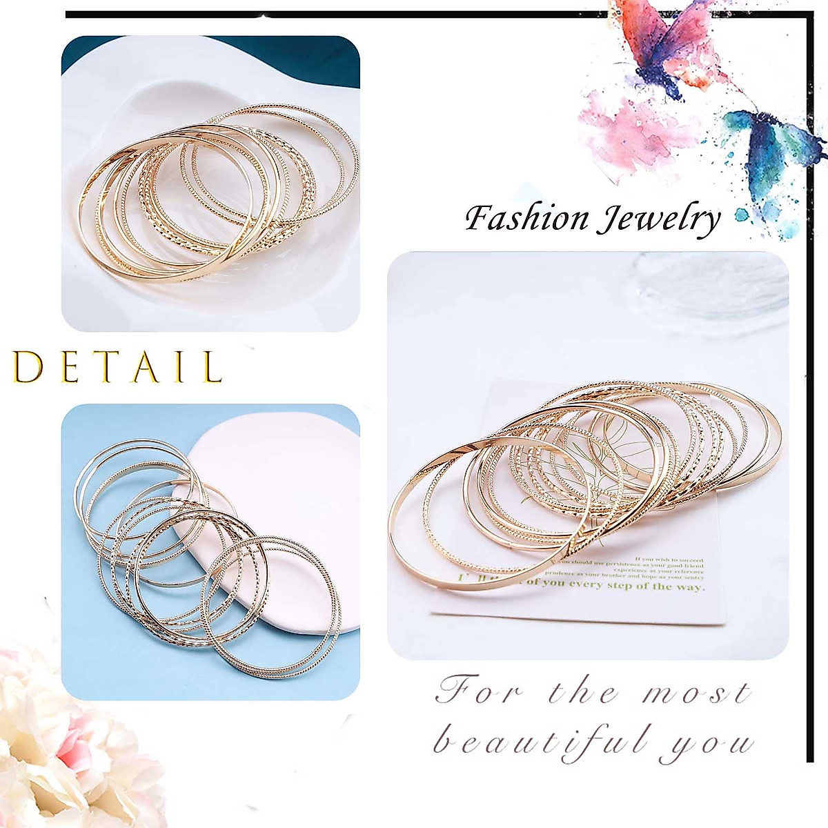 Sttiafay 14Pcs Gold Bangle Bracelet Set Indian Stackable Glossy Bracelets Multipack Wrap Bangles Costume Jewelry for Women