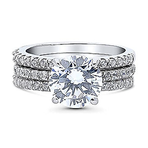 BERRICLE Sterling Silver Hidden Halo Wedding Engagement Rings Cubic Zirconia CZ Solitaire Ring Set for Women, Rhodium Plated Size 10