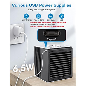 CENSTECH 3-IN-1 Mini Air Conditioner with Remote, Top Splash-Proof Design, 3 Speeds Small Portable Air Conditioner, Large Capacity Tank & USB Power Air Cooler, Desk Air Conditioner for Office Bedroom
