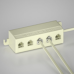 Goupchn Five Way Telephone Splitter RJ11 6P4C Male to 5 Female Outlet Ports Sockets Phone Line Splitter Adapter for Telephone, Landline, Fax Ivory