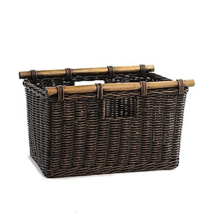 The Basket Lady Tall Narrow Wicker Storage Basket, Small, 16 in L x 9.5 in W x 10 in H, Antique Walnut Brown