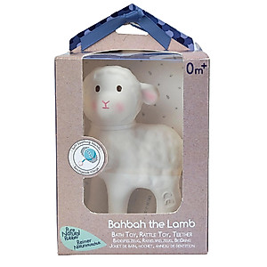 Tikiri Toys Rubber BahBah Rattle, Teether &amp; Bath Toy, Organic Natural Rubber, Ages 6 Months &amp; UP