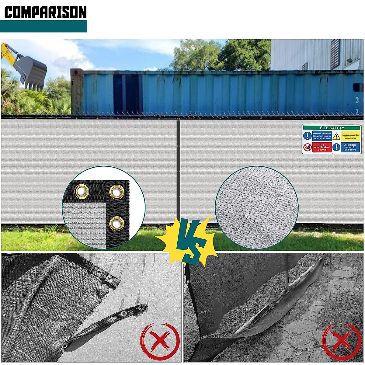 TANG Sunshades Depot Grey/Gray 4'x50' 150 GSM with Zipties Privacy Fence Screen Commercial Construction Site Windscreen Residential Chainlink Fence Netting Cover Privacy Blockage Excellent Airflow