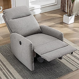 ANJHOME Classic Power Recliner Chair Comfy Reclining Chairs with Adjustable Backrest and Footrest, Heavy Duty Electric Recliners Single Sofa for Living Room (1, Grey)