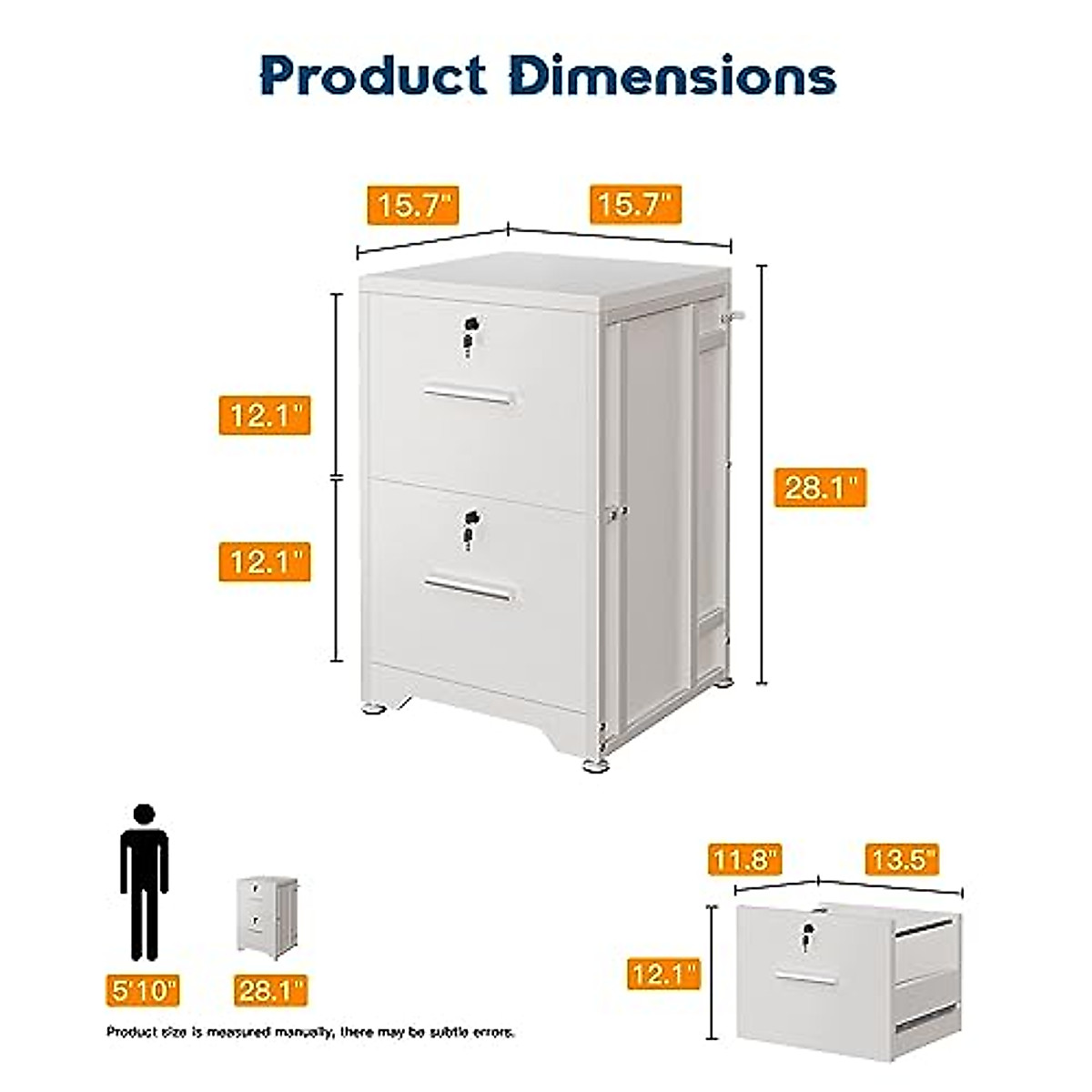 AODK File Cabinet Fully Assembled Filing Cabinet for Home Office, Small File Cabinets with Lock, Office Storage Cabinet 2 Drawer for Legal/Letter/A4 File, White